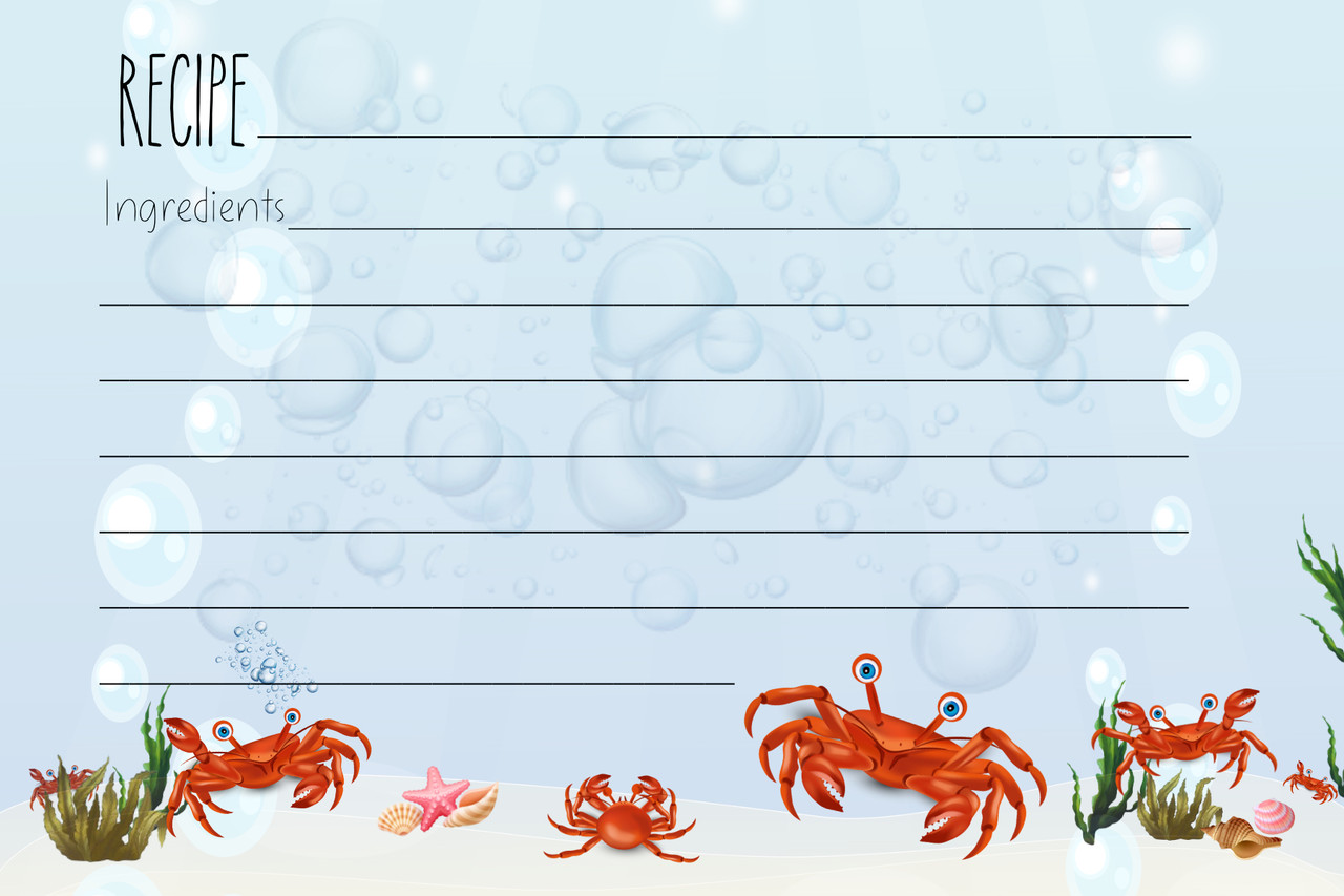 Crabbin' Coastal Sealife 4x6 Recipe Card