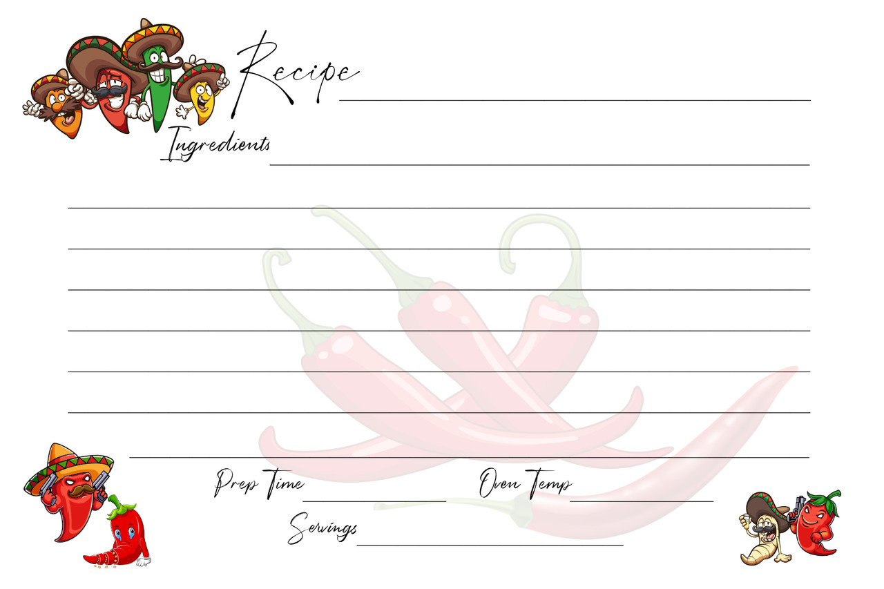Mima's Hot Chili 4x6 Recipe Card