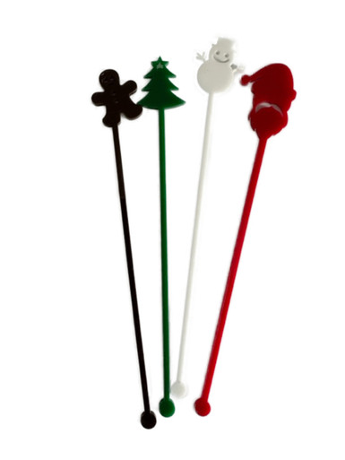 Christmas Holiday Assorted Swizzle Stick Set of 4