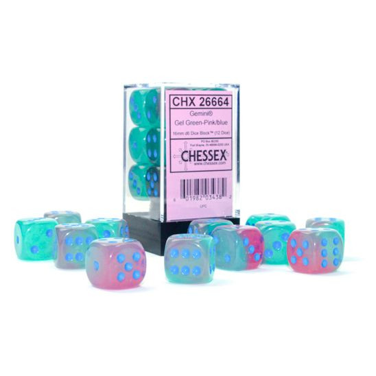 d6 Cube 16mm Gemini Luminary Gel Green-Pink with Blue (12) - ACD ...