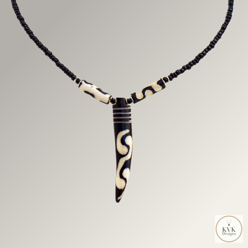 Batik Bone Tooth Pendant on Beaded Chain - Handcrafted Natural Stone ...
