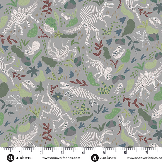 Prehistoric by Makower UK Fossils Grey - Andover Fabrics