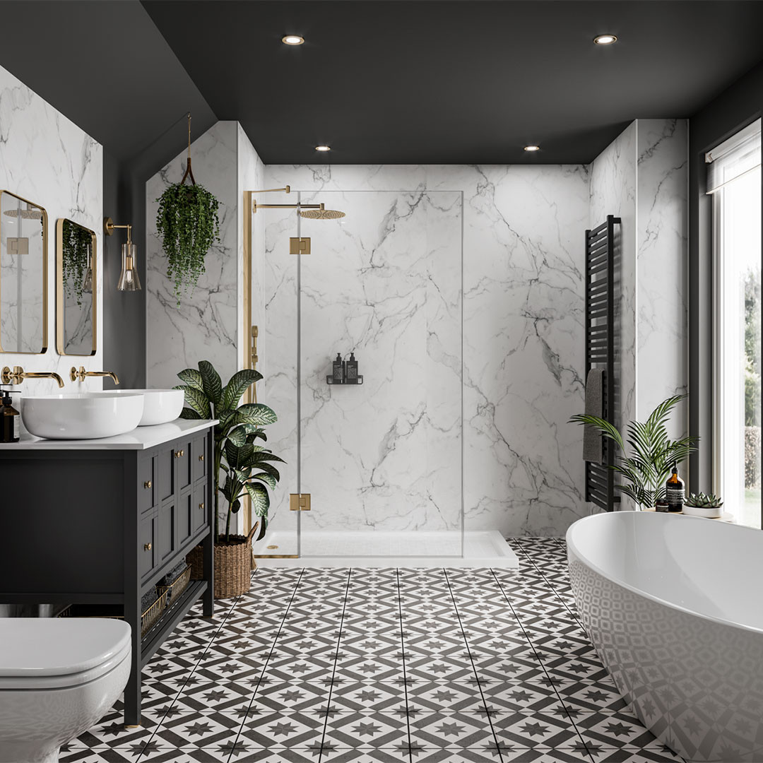 Multipanel Calacatta Marble Linda Barker Shower Panel | Wet Wall Works