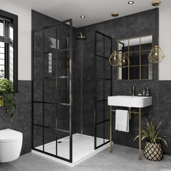 Multipanel Black Mineral Tile Shower Panel | Wet Wall Works