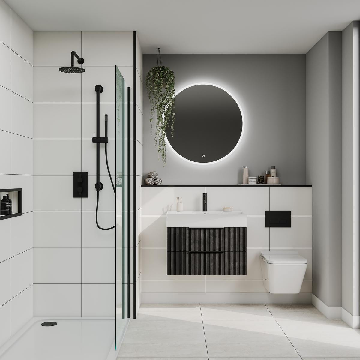 Fibo Contemporary White Contrast Tile Wall Panel | Wet Wall Works