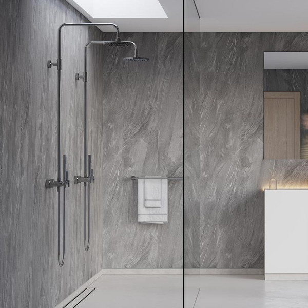 Fibo Signature Grey Stone Shower Panel | Wet Wall Works
