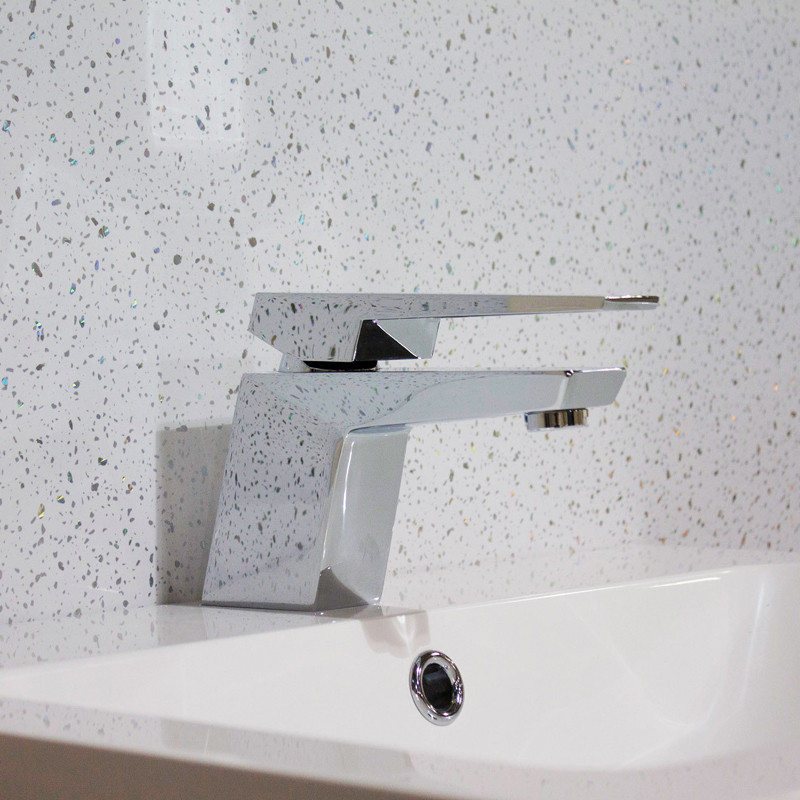 White Sparkle Wet Wall Panel with silver speckles | Wet Wall Works