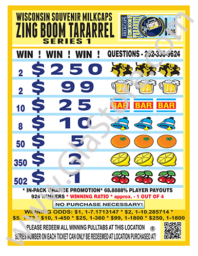 Zing Boom Tararrel Pull Tabs - Great Lakes Amusement