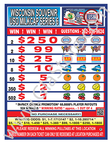 USO Wisconsin Series Pull Tabs - Great Lakes Amusement