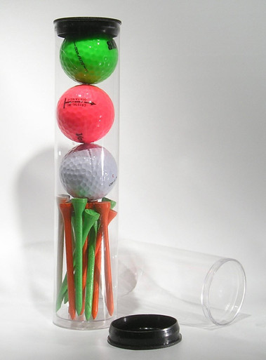 1-3/4" x 7-7/8" Plastic Golf Ball Container | 3 Ball w/Tees | VisiPak