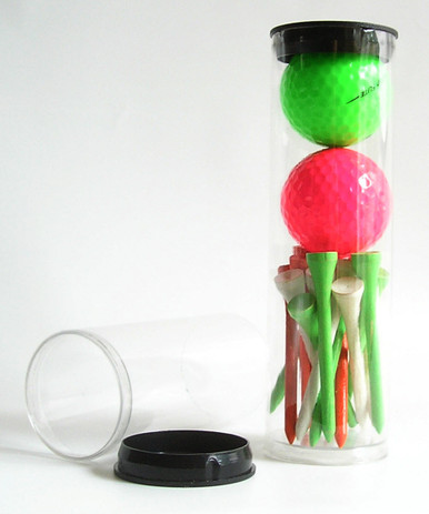 1-3/4" x 6-3/4" Plastic Golf Ball Container | 2 Ball w/Tees | VisiPak