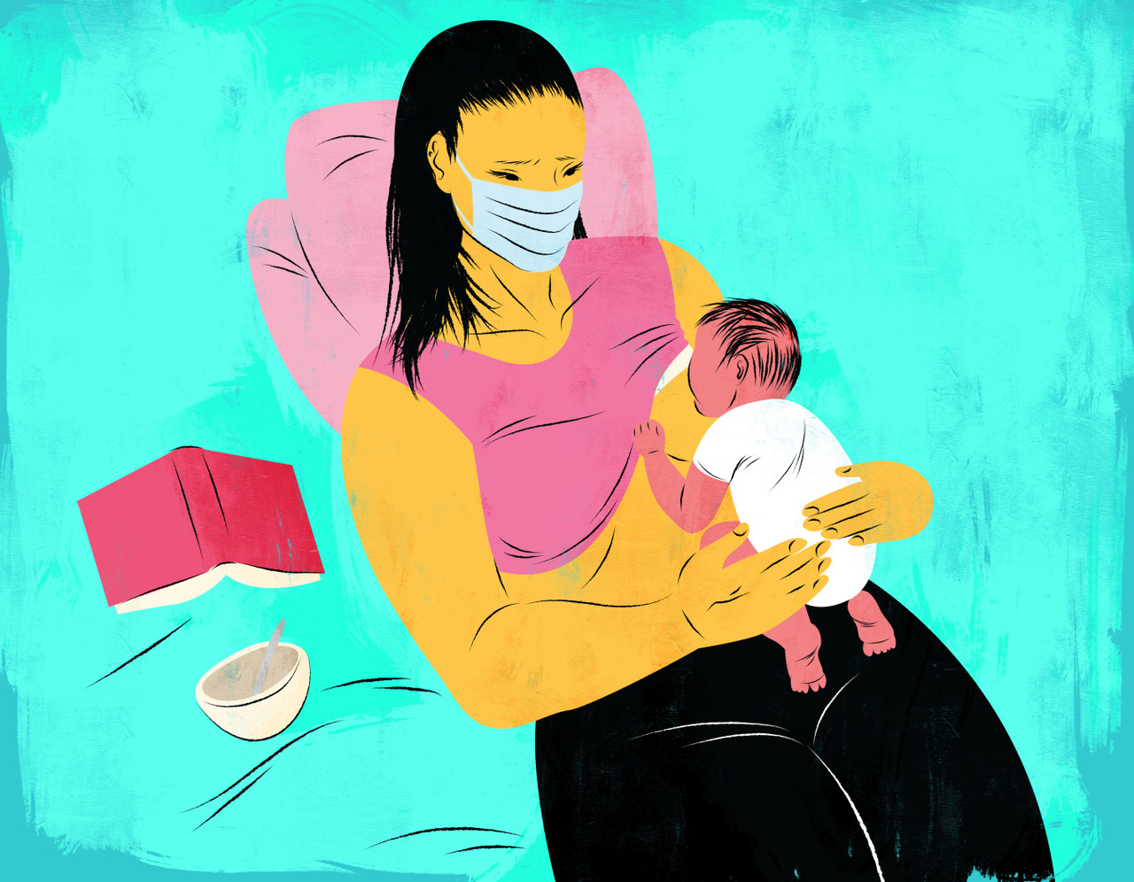 Mother wearing medical mask while breastfeeding - PraeclarusPress