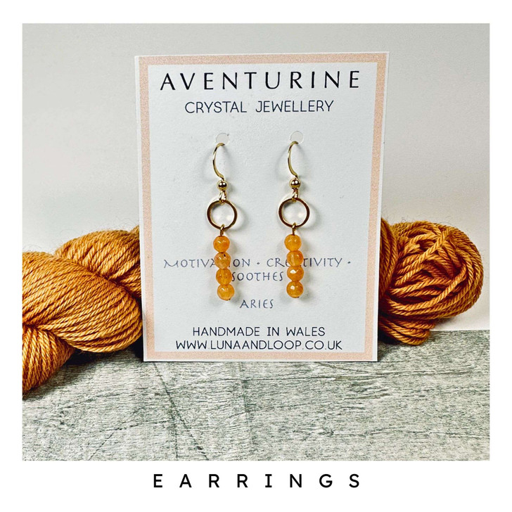 Orange Aventurine Circle Gold Gemstone Earrings