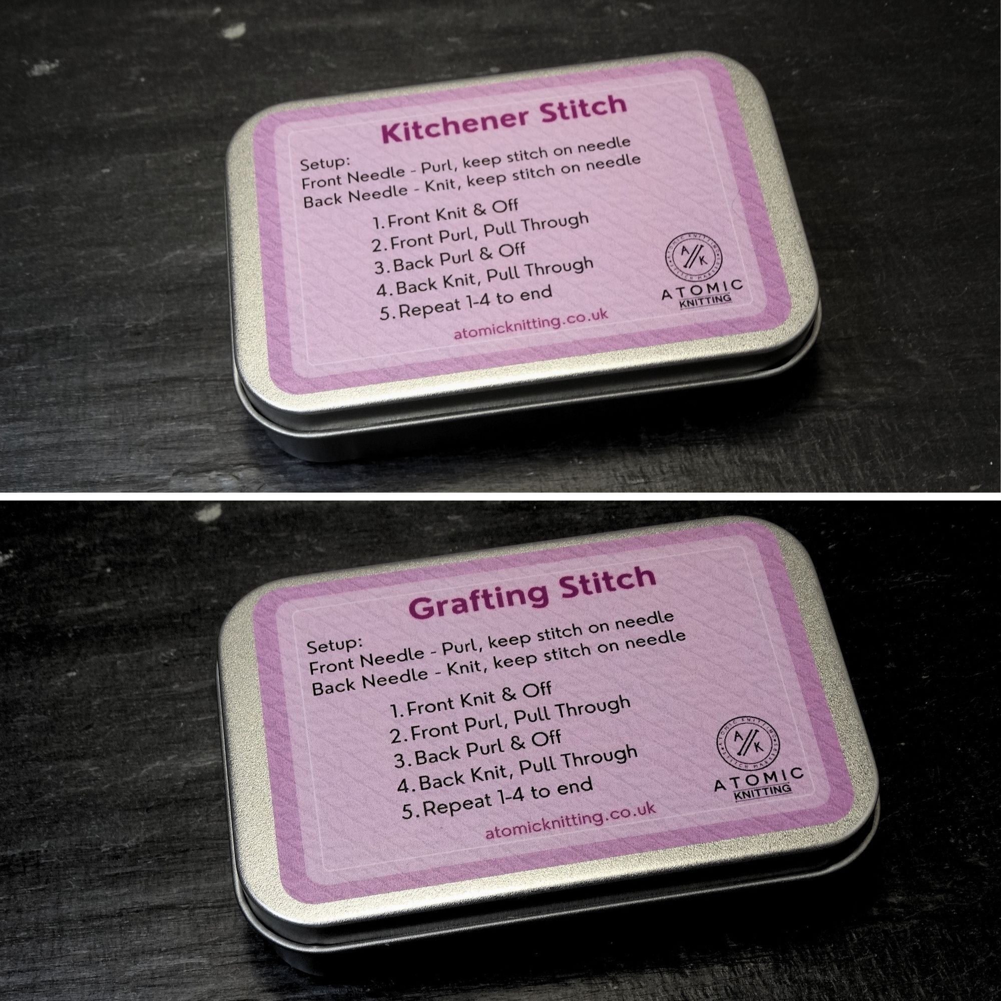 Grafting Instruction on a Handy Notions Tin! - Atomic Knitting