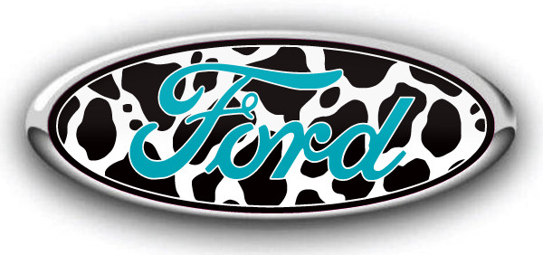 FORD OVERLAY EMBLEM DECAL COW PATTERN BLK-TEAL