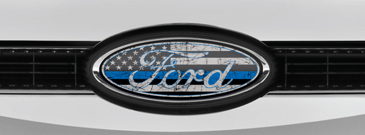 THIN BLUE LINE US DISTRESSED FLAT OVERLAY EMBLEM DECALS 3PC KIT