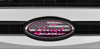 FORD OVERLAY EMBLEM DECAL US FLAG PINK DISTRESSED