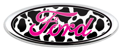 FORD OVERLAY EMBLEM DECAL COW PATTERN BLK-HOT-PINK