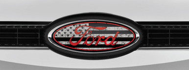 FORD US DISTRESSED FLAG RED OVERLAY EMBLEM DECALS 3PC KIT
