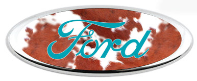 BRONCO COWHIDE TAN TEAL FORD LOGO REAR OVERLAY EMBLEM DECAL