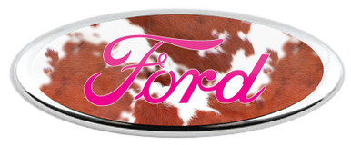 BRONCO COWHIDE TAN HOT PINK FORD LOGO REAR OVERLAY EMBLEM DECAL