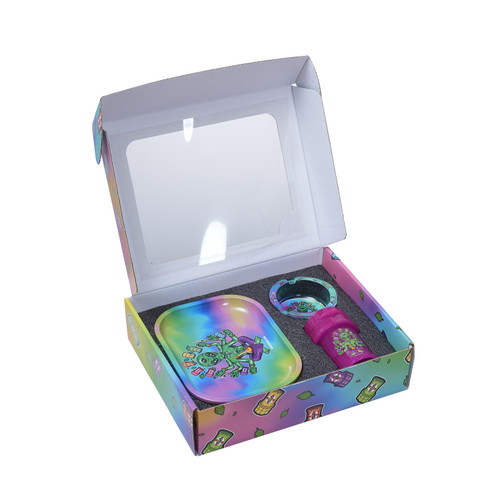 Trippy Alien Smoker Kit – 3-Piece Set with Multicolor Herb Saver Grinder