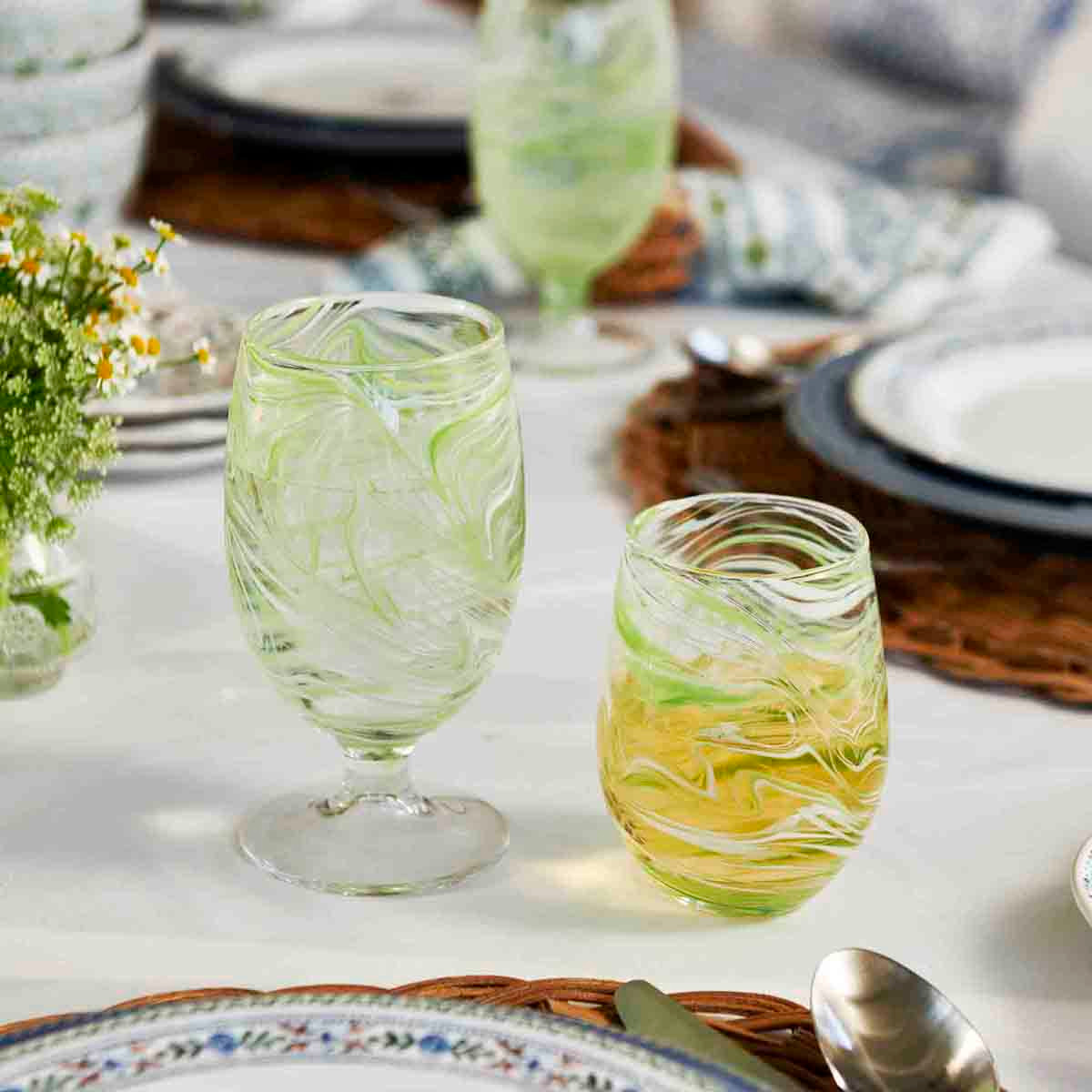 Puro Marbled Green Stemless Wine Glass