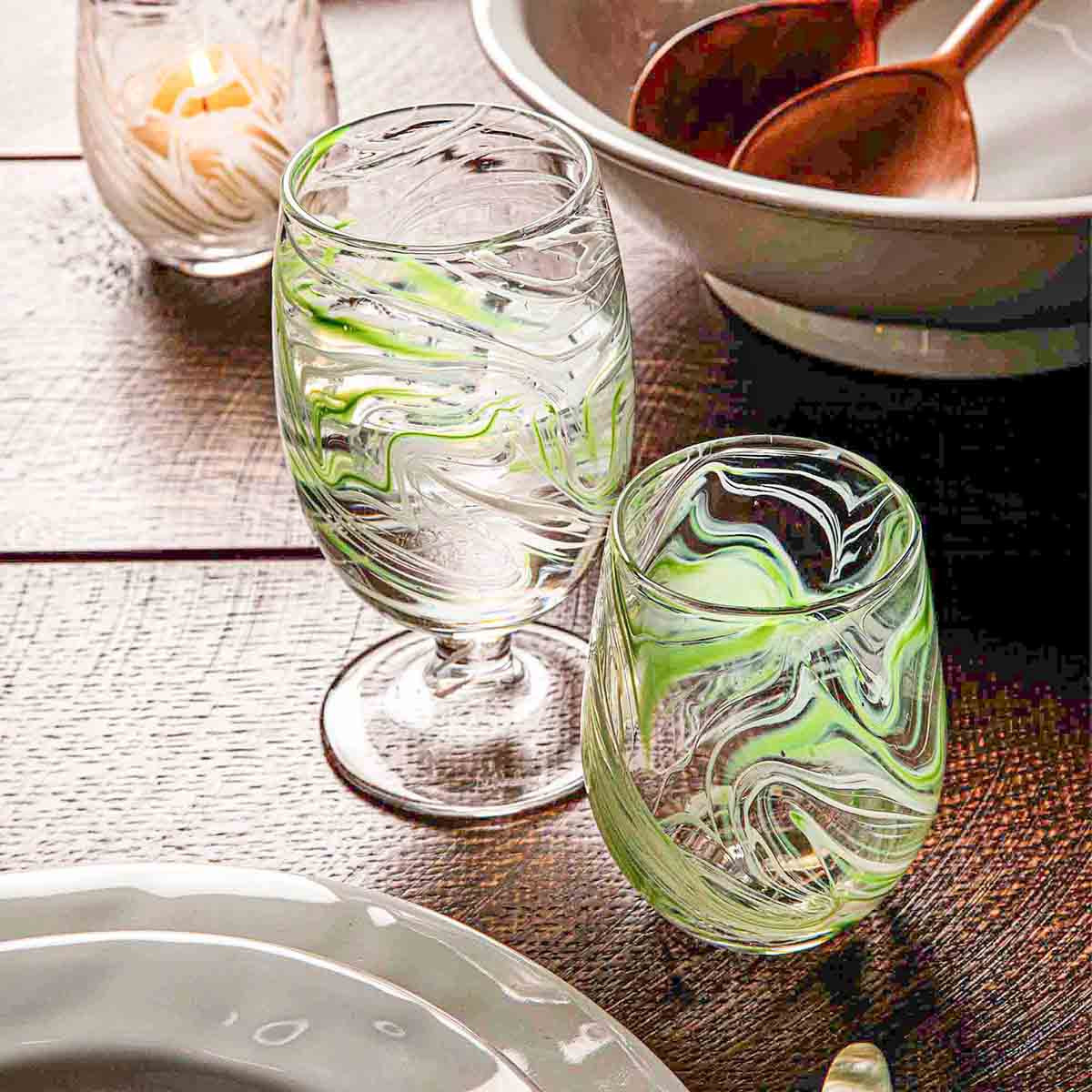 Puro Marbled Green Stemless Wine Glass