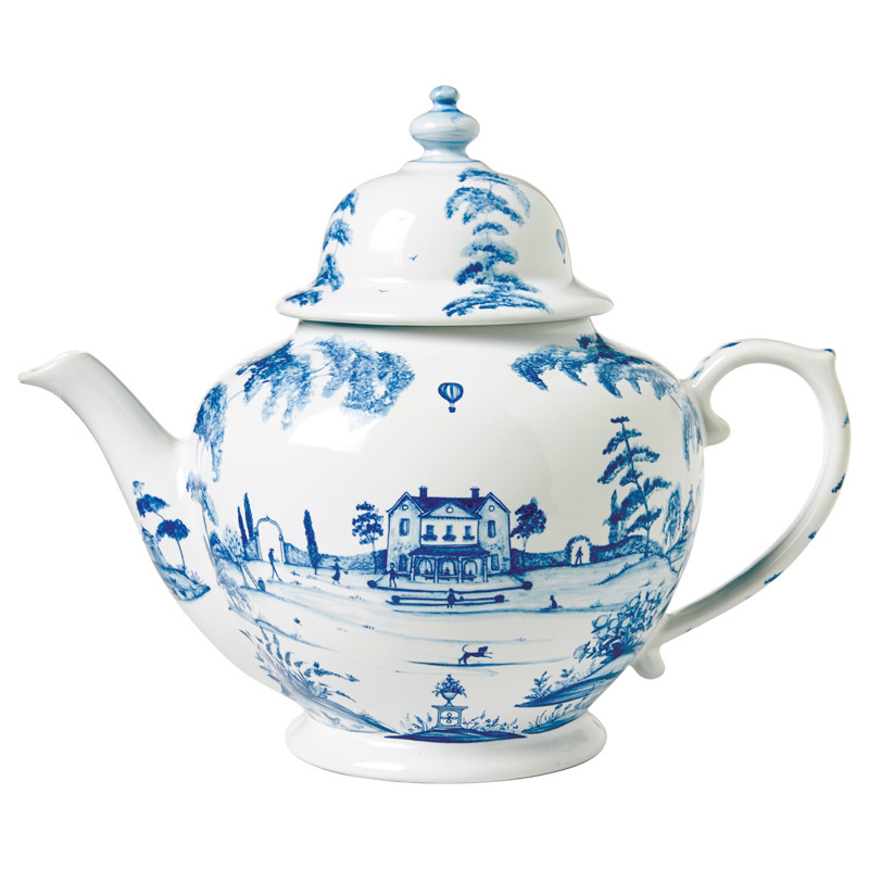 Country Estate Delft Blue Teapot Main House - Plum Pudding