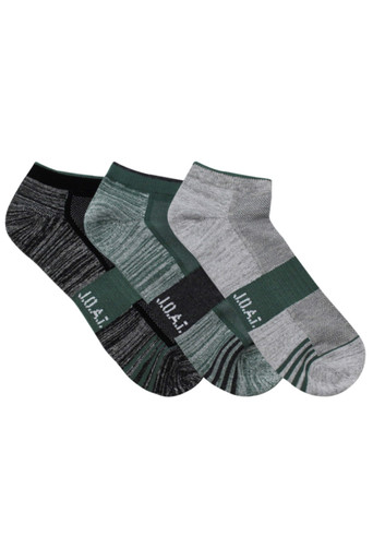 Men's Cotton Low Cut Action Socks with Arch Support -3 Pack - Green/ Black
