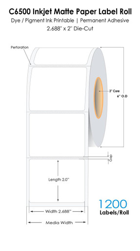 C6500 2.688" x 2" 1UP Inkjet White Matte Labels | OmegaBrand