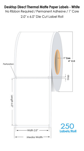 LabelJET 2" x 6" Labels | White Direct Thermal Paper Labels