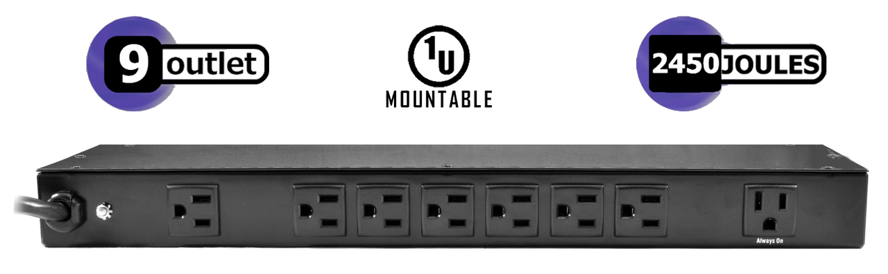Weltron - 9 Outlet Rack Mountable Surge Protector with 15ft Cord