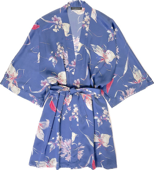 CLASSIC SILK SHORT KIMONO PRINTED FLOATING PETALS - Samantha Chang