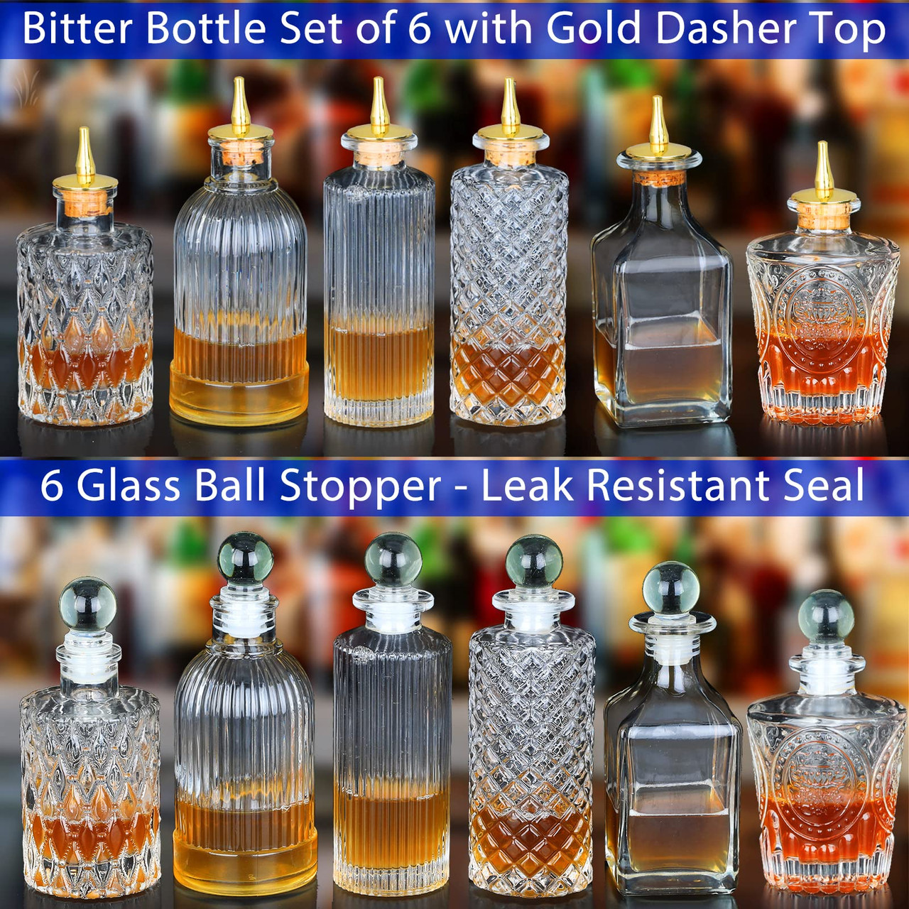 Bitters Bottle Set of 6 - Glass Dasher Bottles to Store and Dash ...