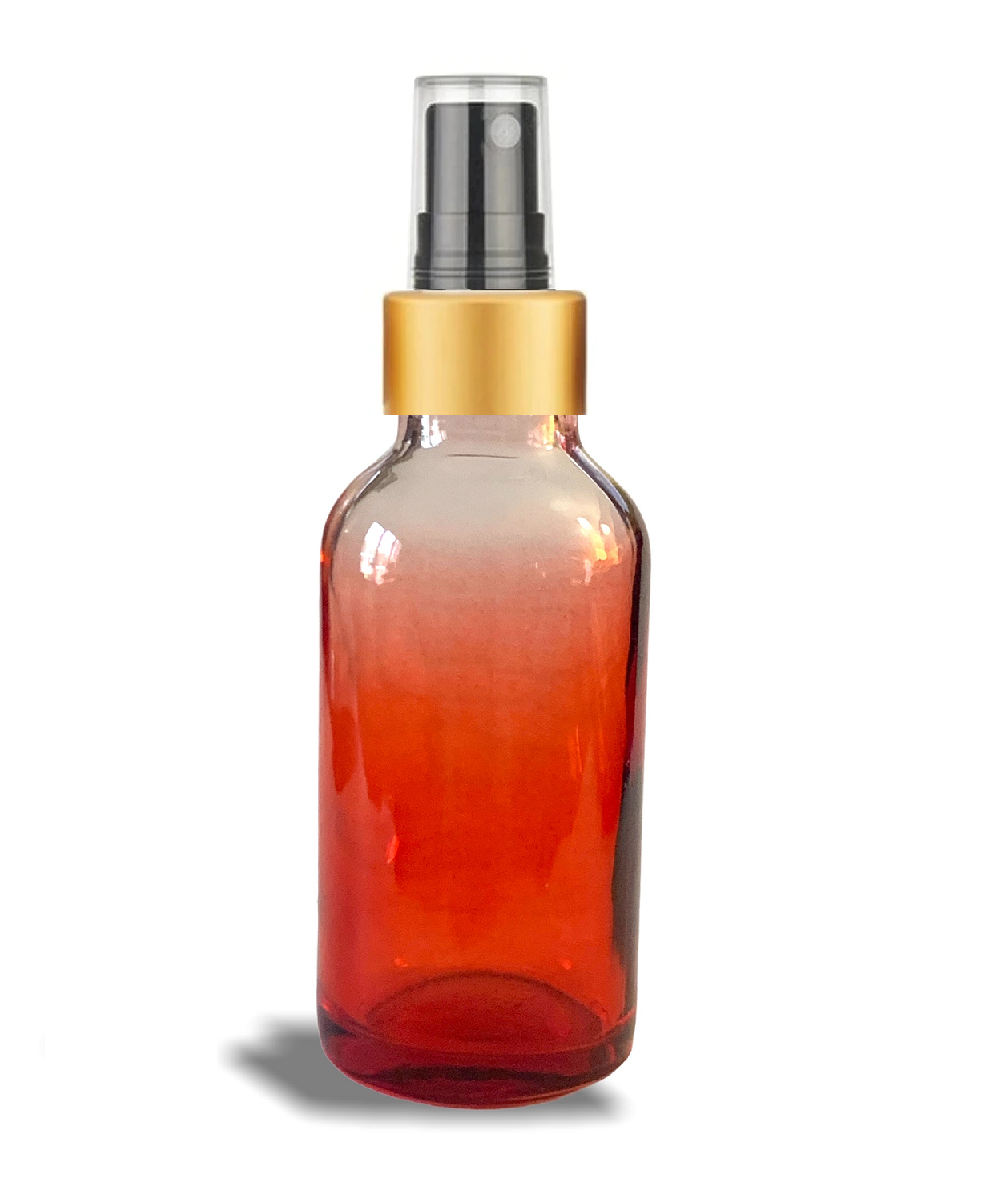 1 oz Red Glass Bottle w/ Black - Gold Fine Mist Sprayer