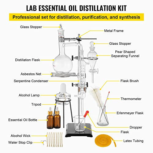 VEVOR Distillation Apparatus 500ML Lab Glassware Kit Glass Distilling ...