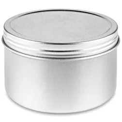 8 oz silver steel deep tin with slip cover lid- Case of 24