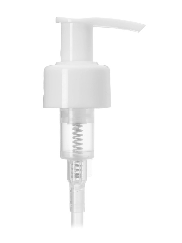 28-410 Smooth White Lotion Pump lock down Head 9.75" Dip Tube (Output 4cc)