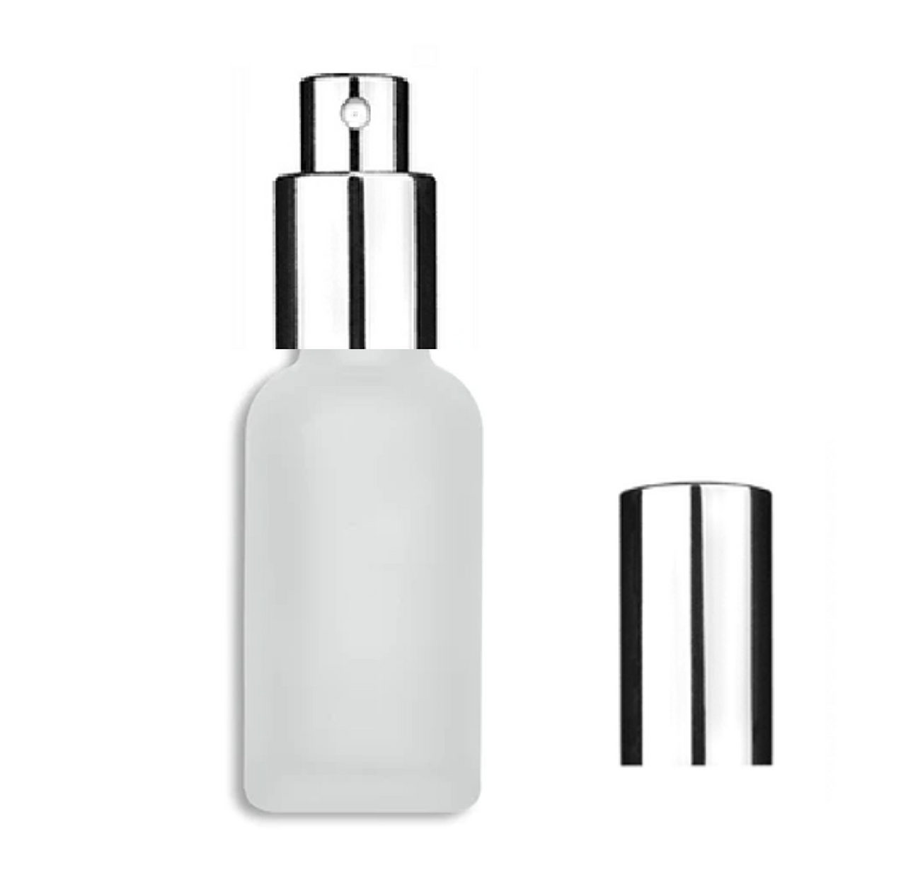 50ml Frosted Euro Round Glass Bottle W Shiny Silver Sprayer