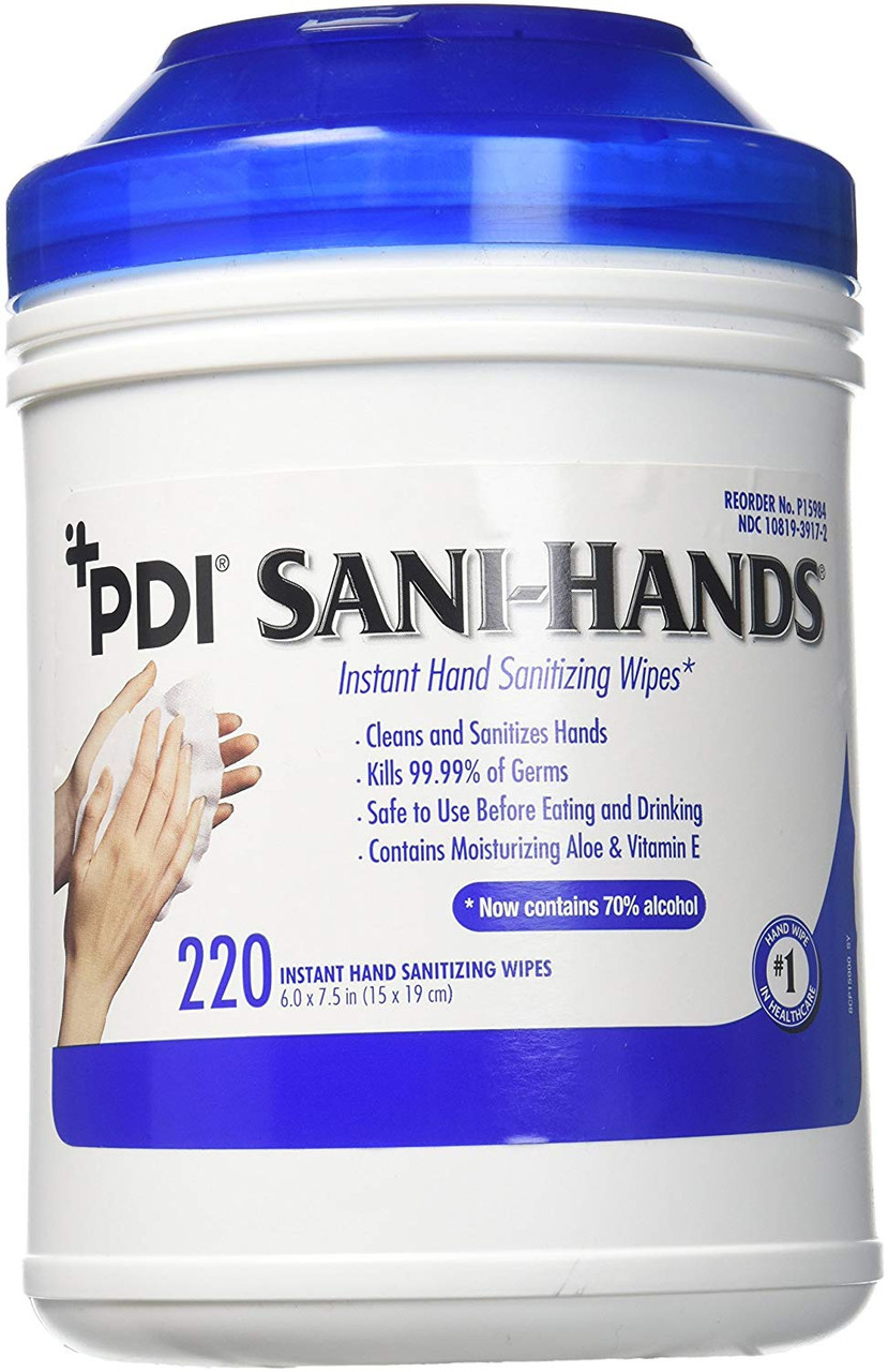 PDI Sani-Hands Antimicrobial Alcohol Gel Hand Wipes Canister 6"X7.5 ...