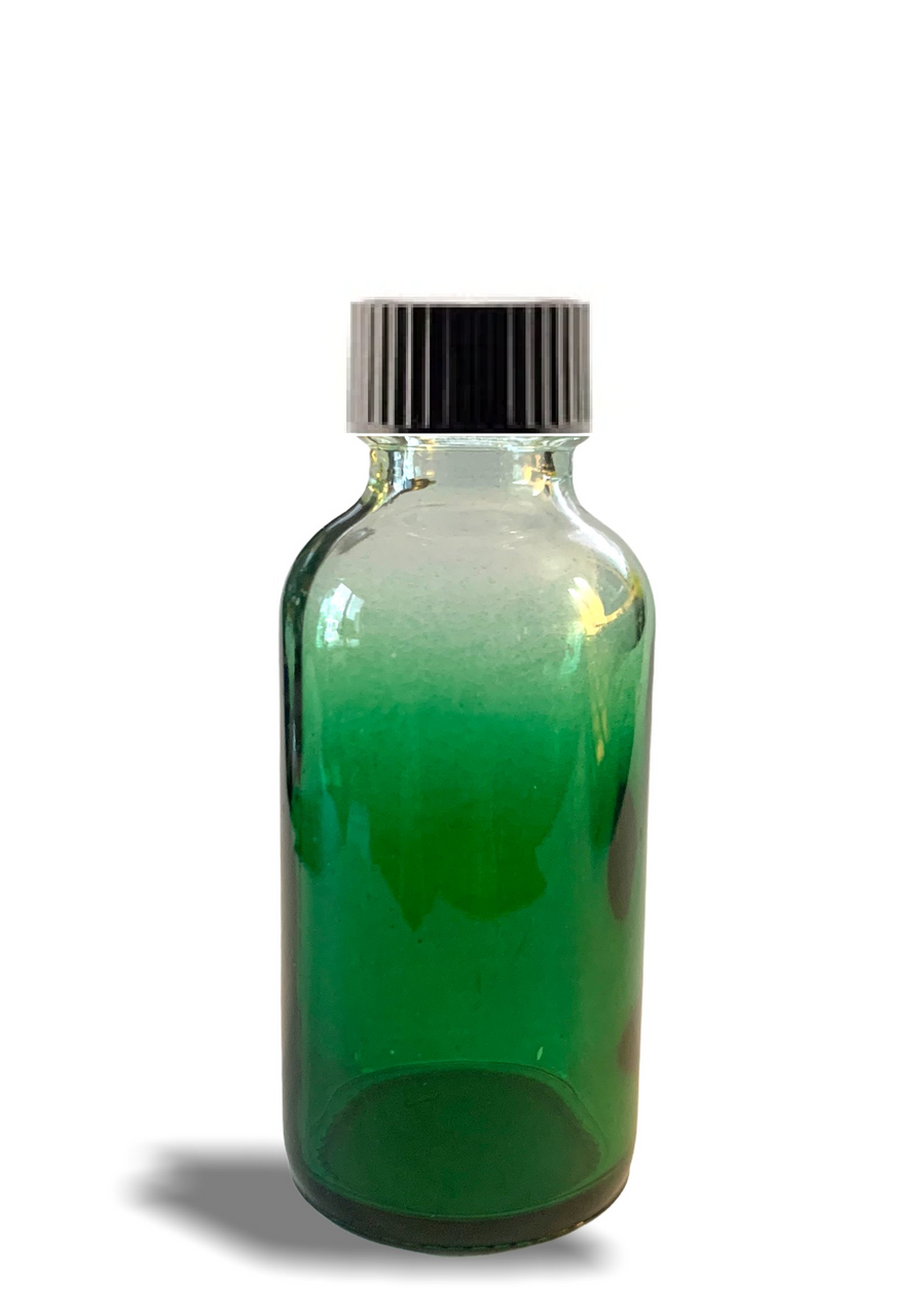 1 oz Green-shaded clear glass bottle w/ Black Poly Cone Cap