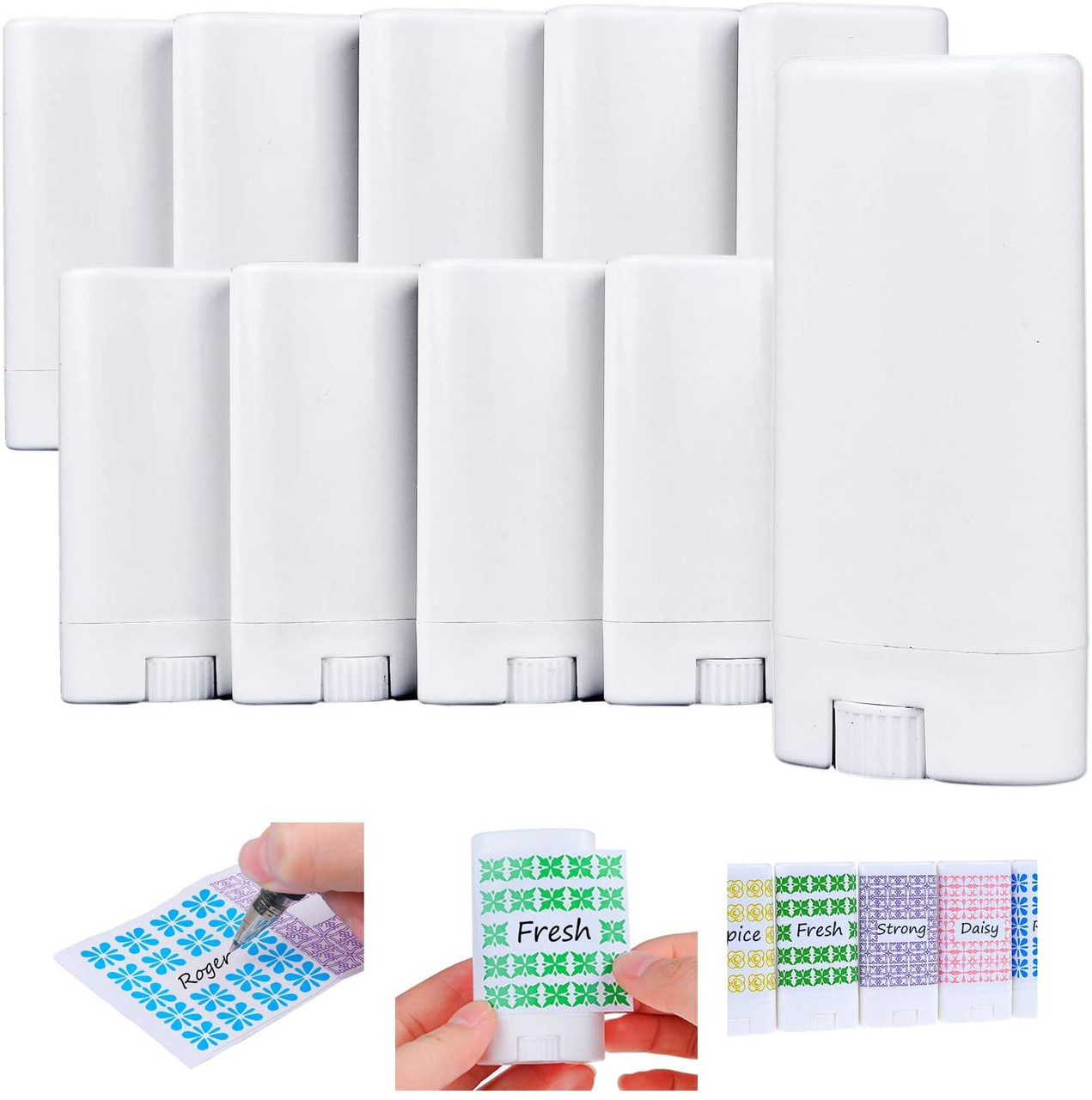 Deodorant Containers - White - 0.5 oz (15 ml) - 20 Writable Stickers ...