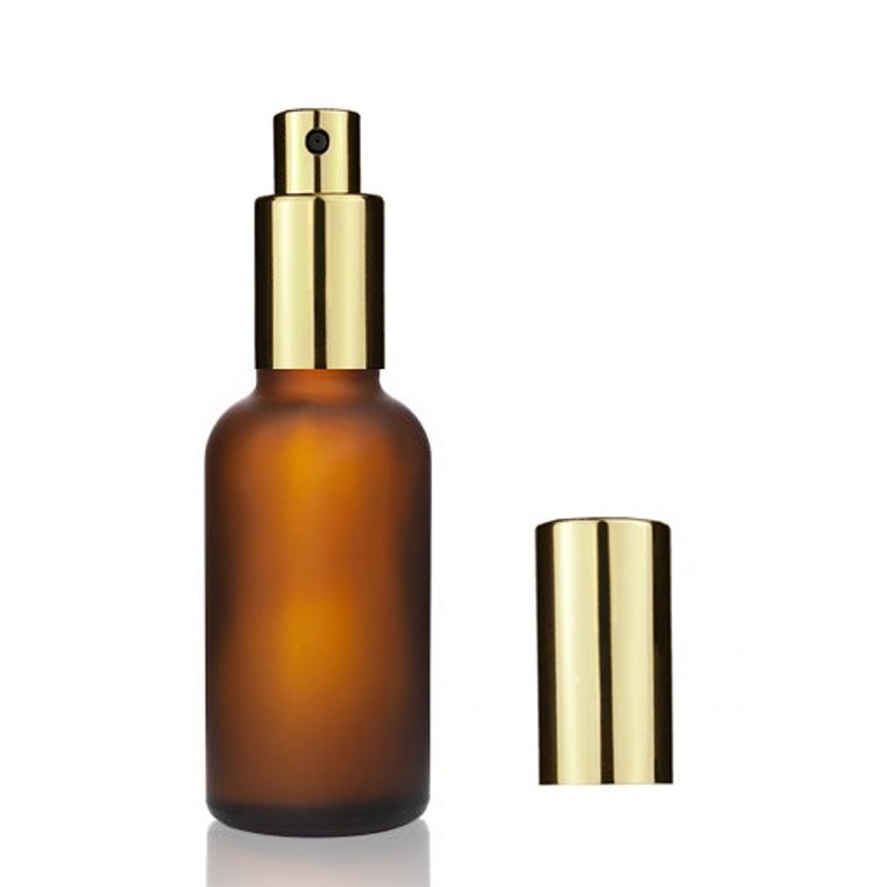 30 Ml Frosted Amber Euro Round Glass Bottle With Shiny Gold Sprayers 18