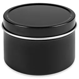Deep Metal Tins - Round, 4 oz, Solid Lid, Black-Pack of 48