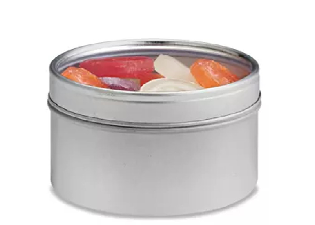 Deep Metal Tins - Round, 10 oz, Window Lid, Silver-Pack of 48
