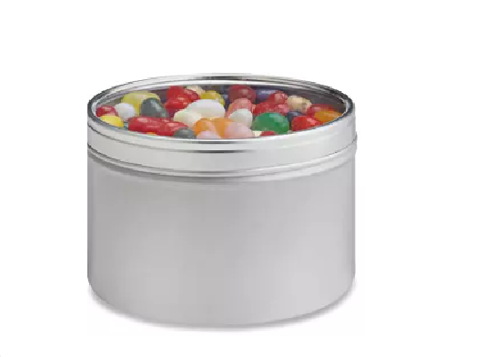 Deep Metal Tins - Round, 16 oz, Window Lid, Silver-Pack of 48
