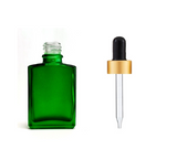 1 oz Green SQUARE Glass Bottle with Tamper Evident Neck w/ 18-415 Black ...