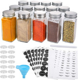 Premium Spice Jar Set -12 Square Glass 4 oz Spice Bottles, 72 Deluxe ...