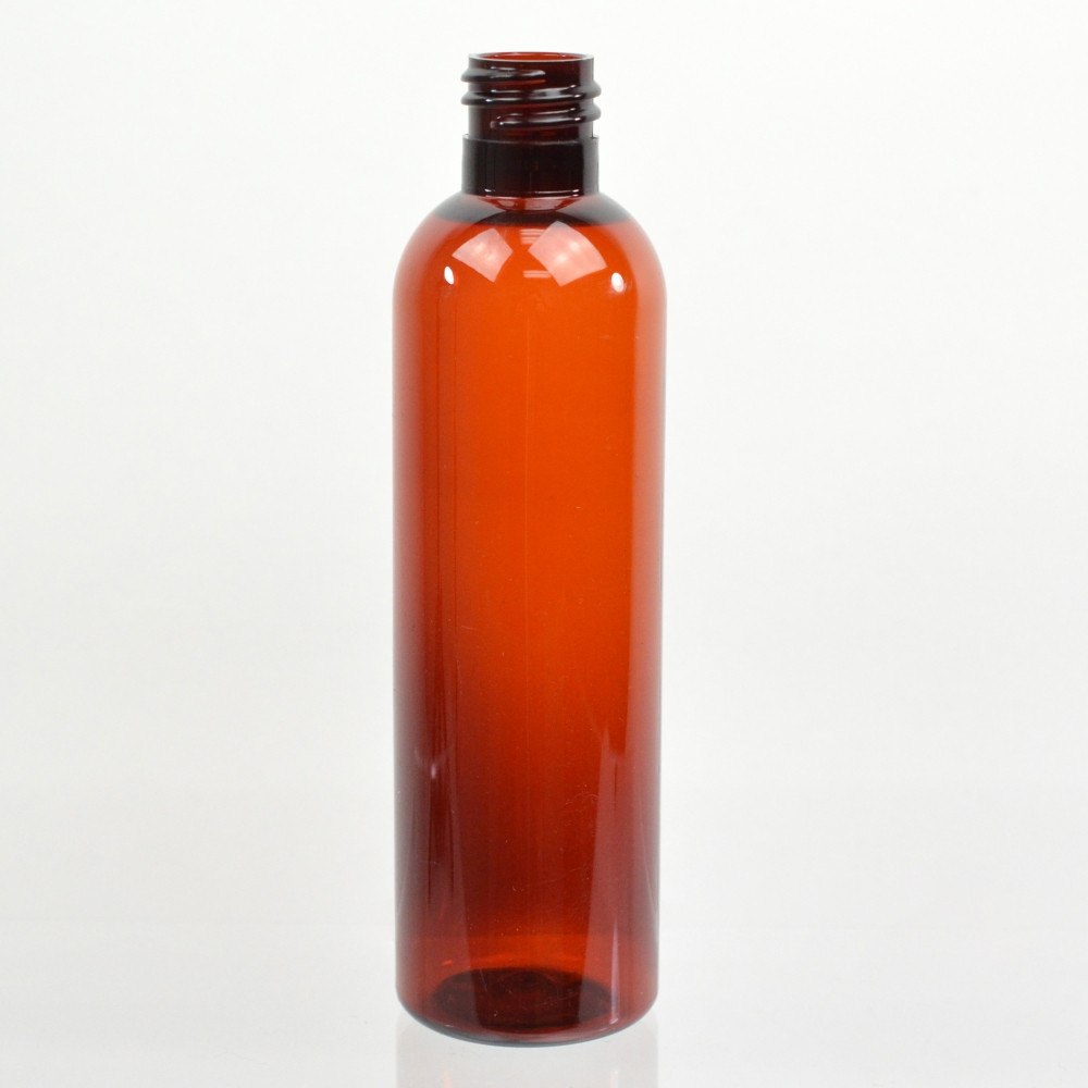 4 oz amber PET plastic cosmo round bottle with 24-410 neck finish